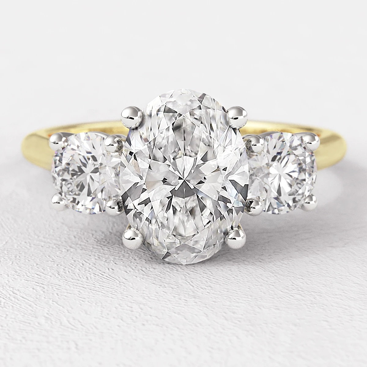 1.60ct Oval Three Stone Yellow Gold Engagement Ring TR1086 - Bespoke ...