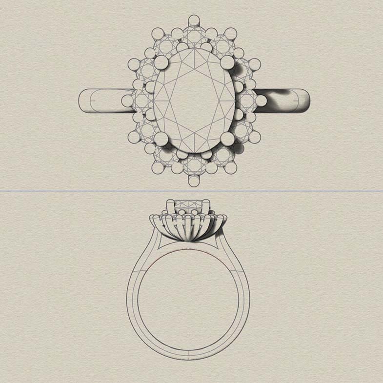 Bespoke Designed Oval Cut Diamond Halo Engagement Ring SB2051