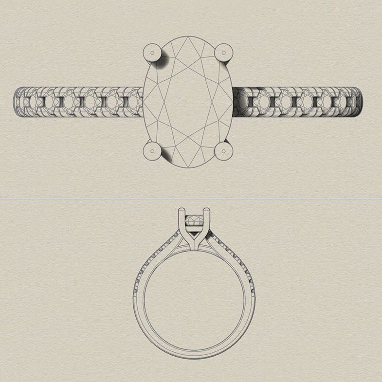 Bespoke Designed Oval Cut Diamond Side Stone Ring SB2103