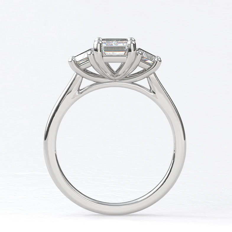 2.00ct Emerald & Trapezoid Diamond Three Stone Ring TR1012 - Bespoke ...