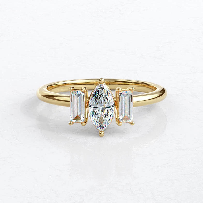 Bespoke Designed Marquise And Baguette Three Stone Engagement Ring SB5102