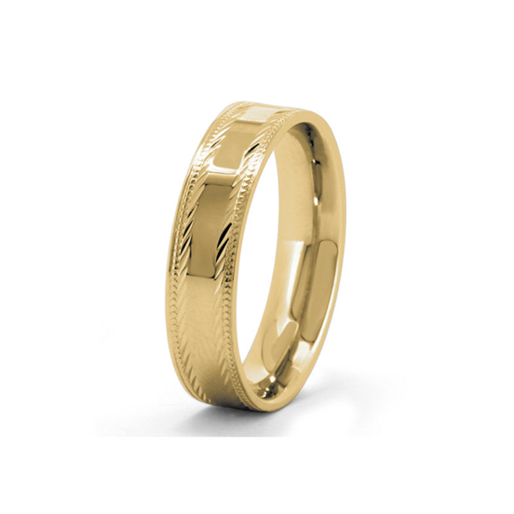 GWR2018 5mm Milgrain Effect Yellow Gold Gents Wedding Ring