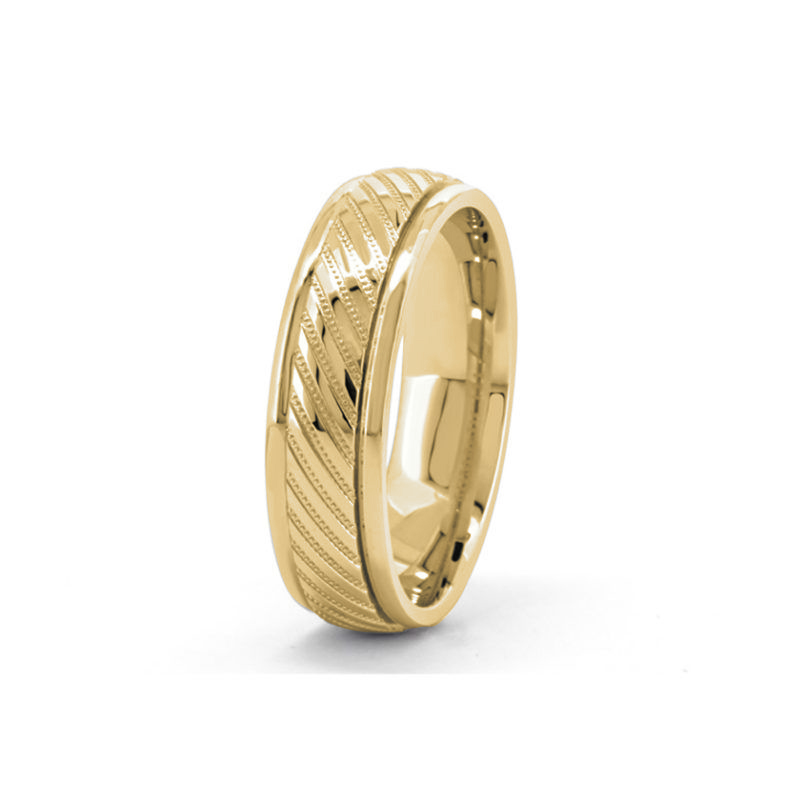 GWR2003 Gents 6mm Cross Effect Yellow Gold Wedding Band