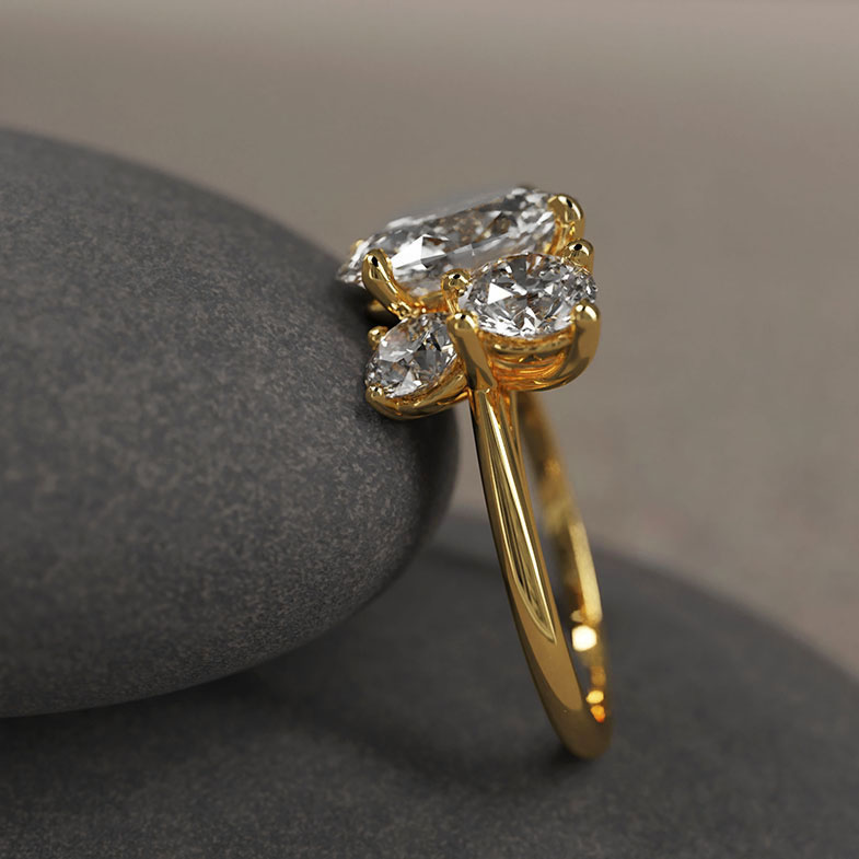 Bespoke Designed Aasymmetric Oval And Round Three Stone Engagement Ring ...